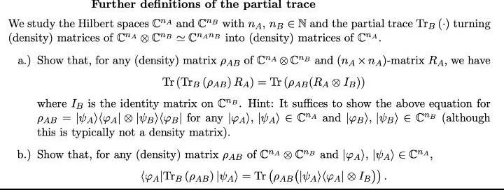 Solved Further definitions of the partial trace We study the | Chegg.com