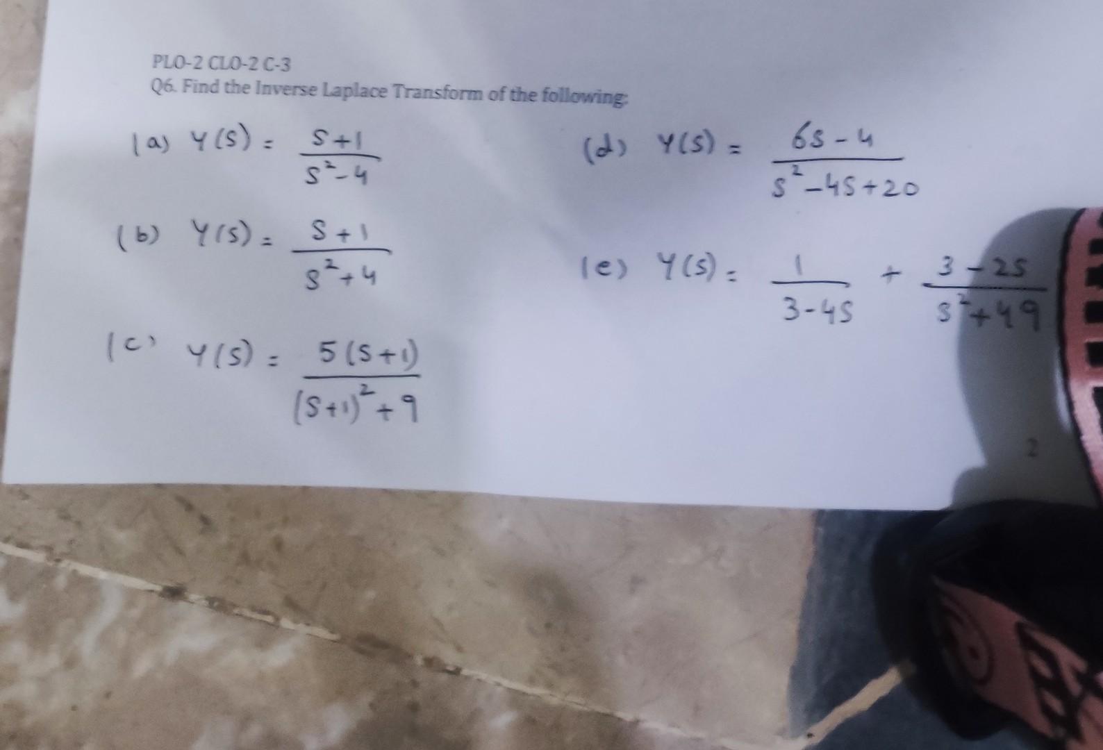 Solved PLO-2 CLO-2C-3 Q6. Find the Inverse Laplace Transform | Chegg.com