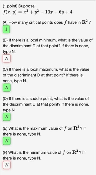 Solved (1 point) Suppose f(x,y)=x2+y2−10x−6y+4 (A) How many | Chegg.com