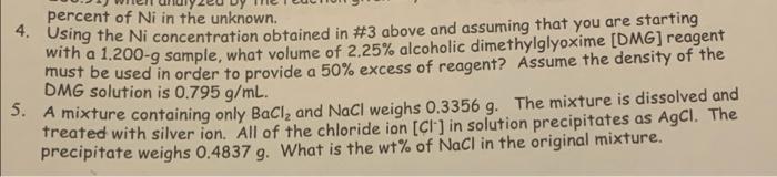 Solved percent of Ni in the unknown. 4. Using the Ni | Chegg.com
