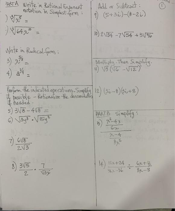 Solved PARTA Write in Rational Exponent notation in Simplest | Chegg.com