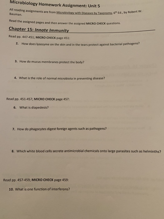 Solved Microbiology Homework Assignment: Unit 5 All reading | Chegg.com