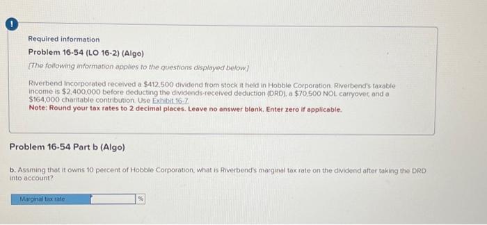Solved Required information Problem 16-54 (LO 16-2) (Algo) | Chegg.com Solved Required information Problem 16-54 (LO 16-2) (Algo) | Chegg.com
