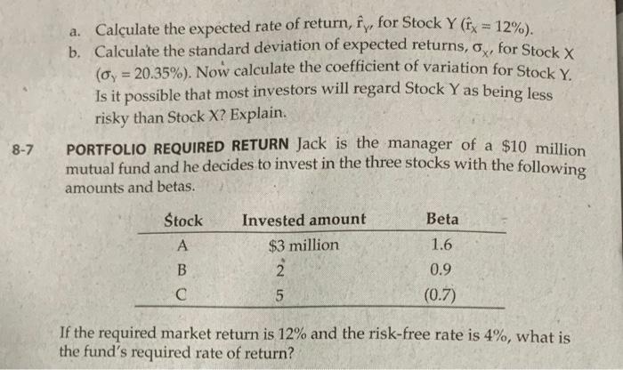 Solved 8-1 EXPECTED RETURN A stock's returns have the | Chegg.com