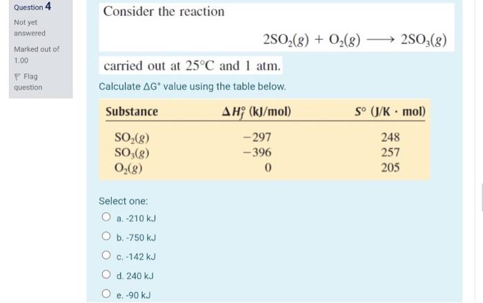 Solved Select one: a. −210 kJ b. −750 kJ c. −142 kJ d. 240 | Chegg.com