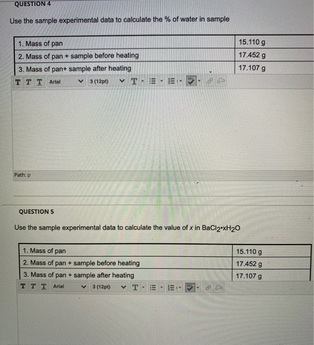 Solved QUESTION 4 Use the sample experimental data to | Chegg.com