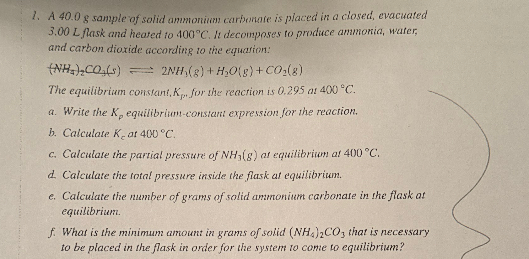 Solved A 40.0g ﻿sample of solid ammonium carbonate is placed | Chegg.com