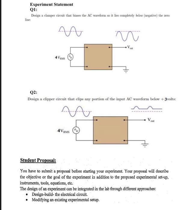 Solved Experiment Statement Q1: Design a clamper circuit | Chegg.com