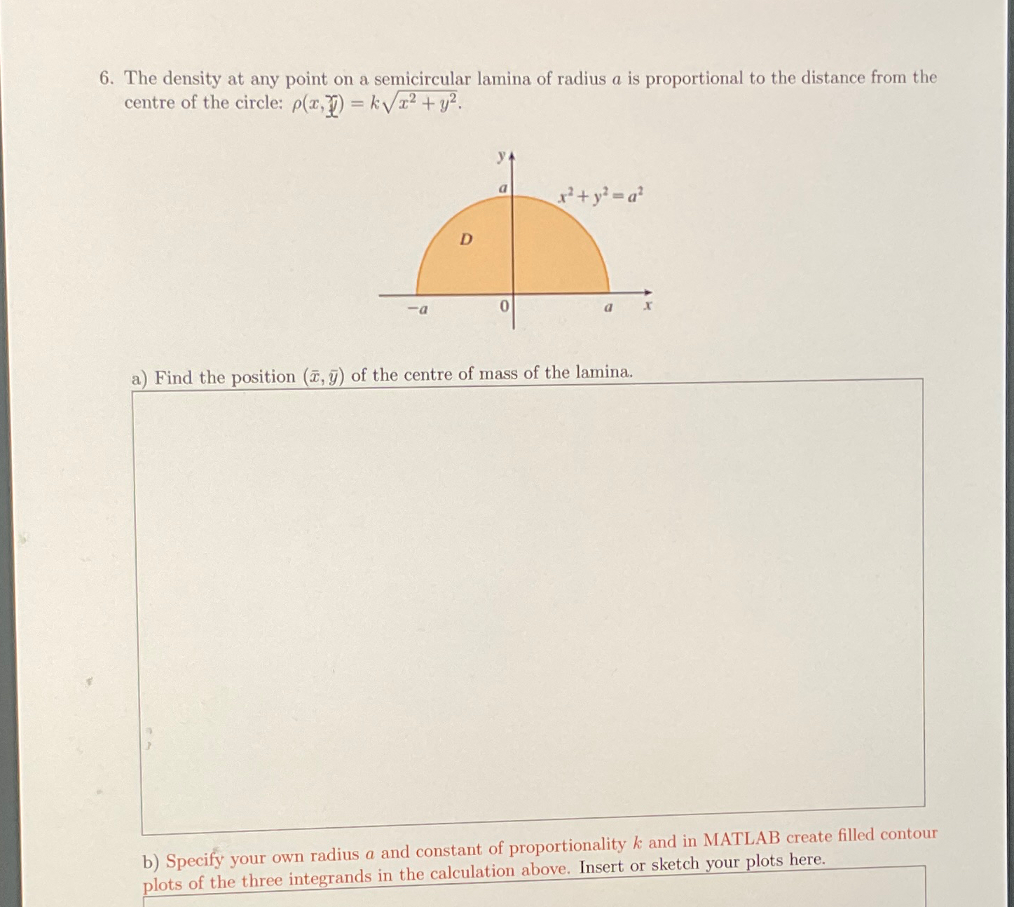 Solved The density at any point on a semicircular lamina of | Chegg.com