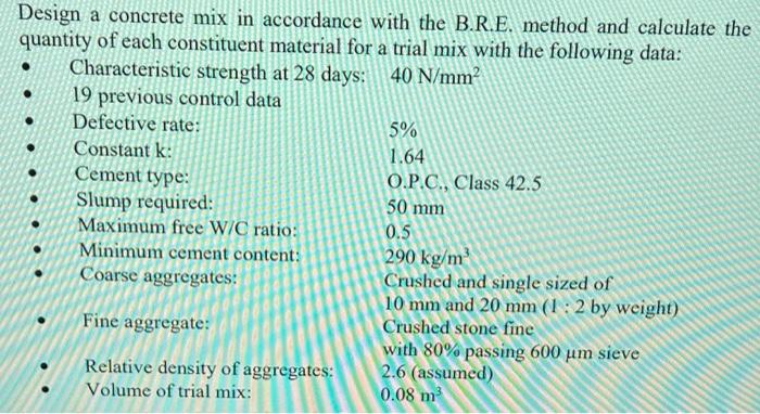 Solved Concrete mix design form Reference or calculation | Chegg.com