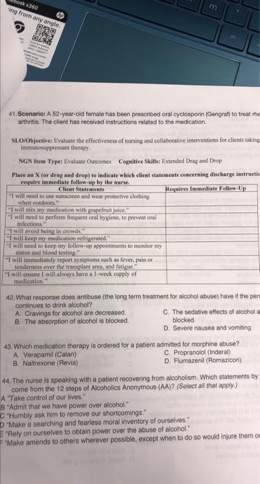 Solved 41. Seenarios A 52 -year-old female has been | Chegg.com