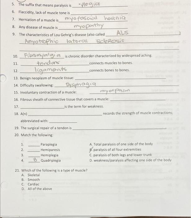 Solved 6. Flaccidity, lack of muscle tone is 7. Herniation | Chegg.com