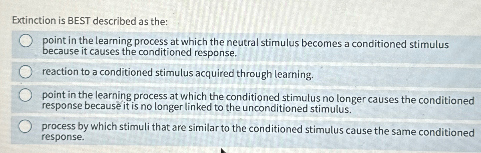 Solved Extinction is BEST described as the:point in the | Chegg.com