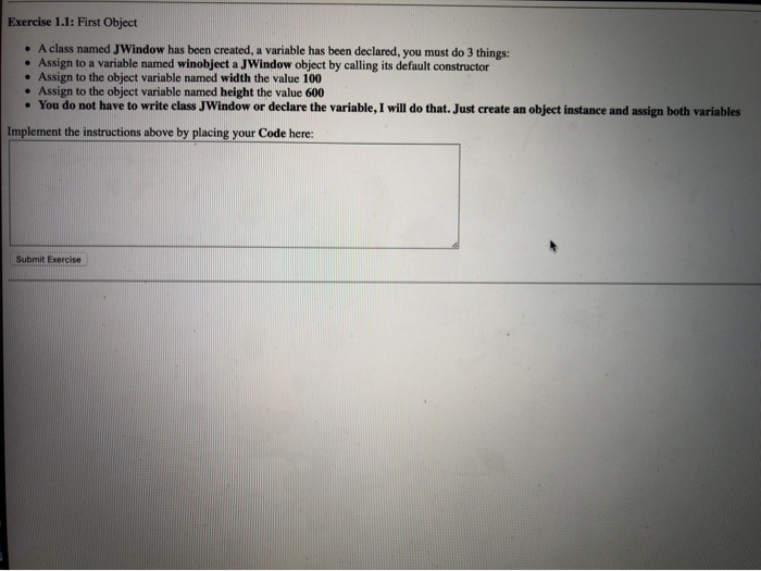 Solved Exercise 1 1 First Object A Class Named Jwindow