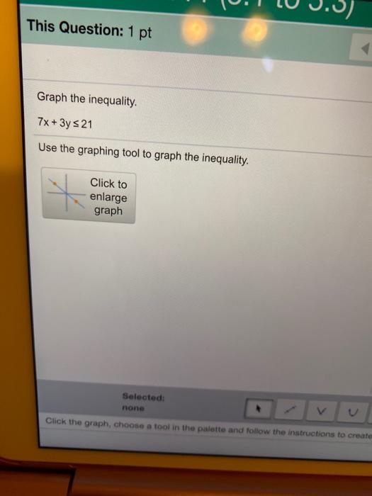 Solved This Question: 1 pt Graph the inequality. 7x + 3y = | Chegg.com