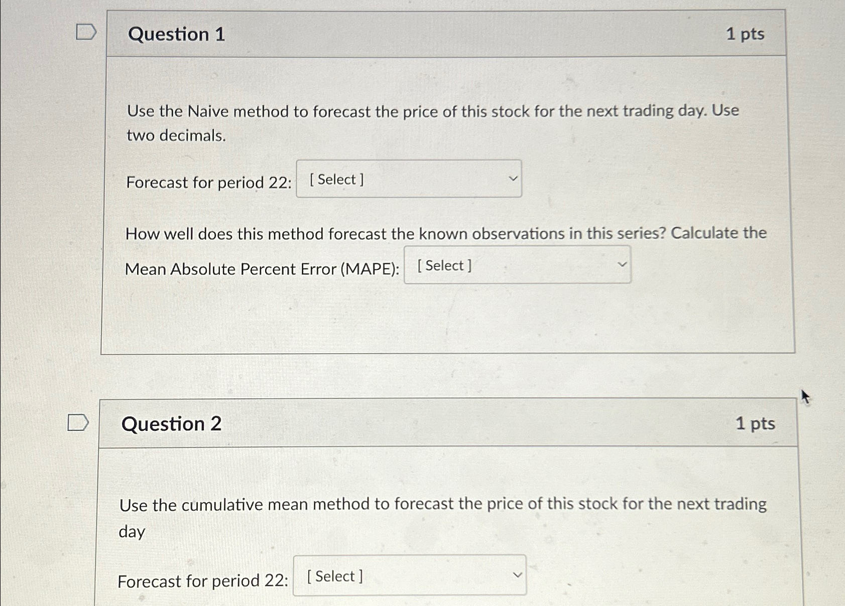 Solved Question 11ptsUse the Naive method to forecast the | Chegg.com