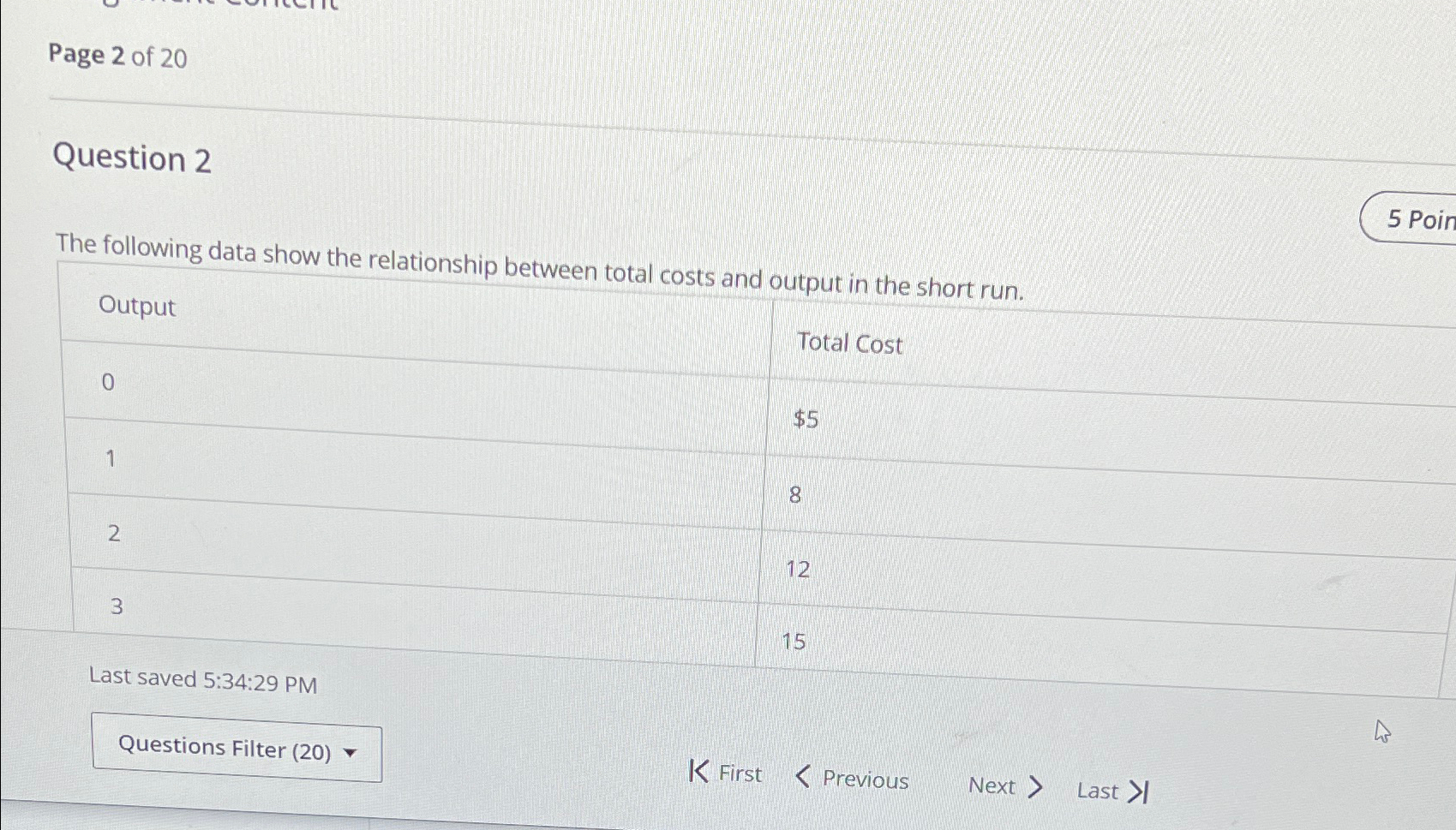 Solved Page 2 ﻿of 20Question 2The following data show the | Chegg.com
