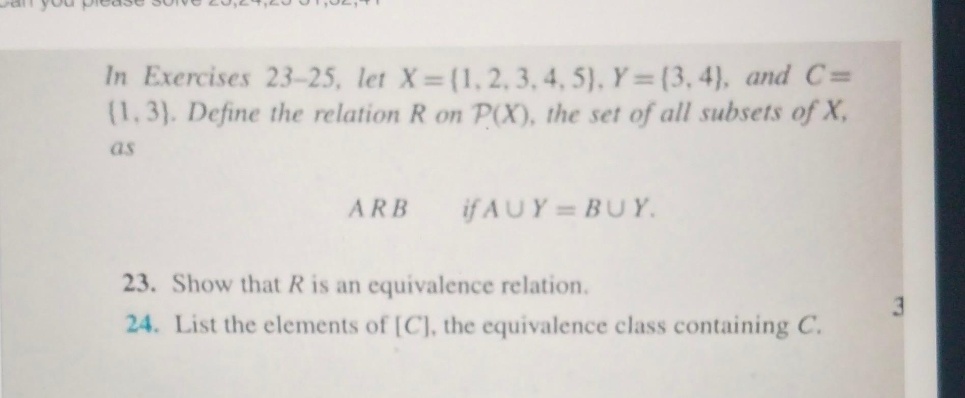Solved In Exercises 23-25, let X={1,2,3,4,5},Y={3,4}, and C= | Chegg.com