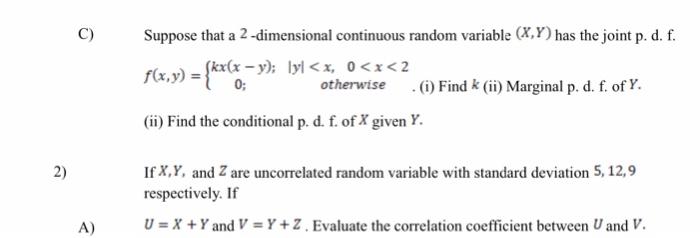 Solved Suppose that a 2 -dimensional continuous random | Chegg.com