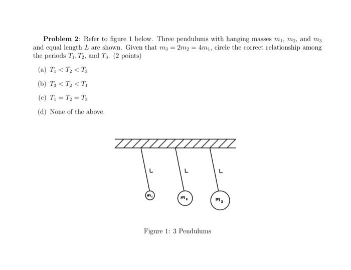 Solved Problem 2: Refer to figure 1 below. Three pendulums | Chegg.com