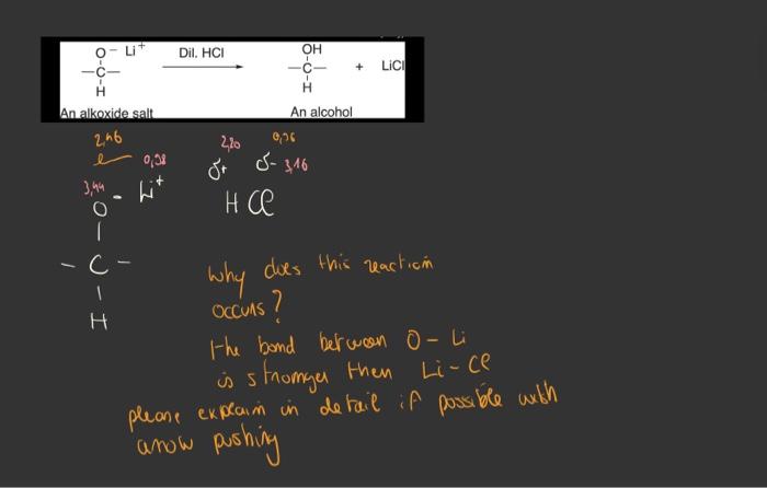 Solved O-L Dil. HCI LICI An alcohol 0,96 H An alkoxide salt | Chegg.com