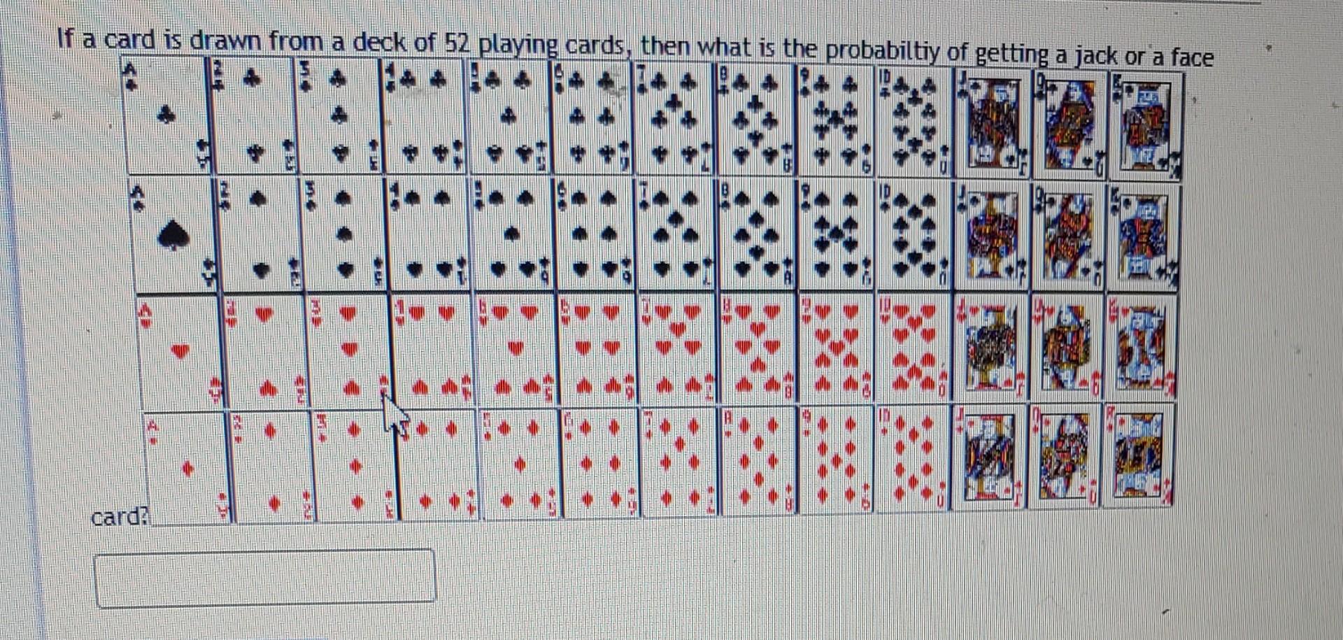 Solved If a card is drawn from a deck of 52 playing cards, | Chegg.com