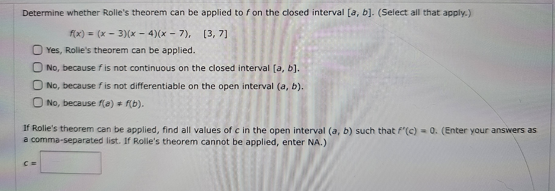 Solved Determine whether Rolle's theorem can be applied to f | Chegg.com