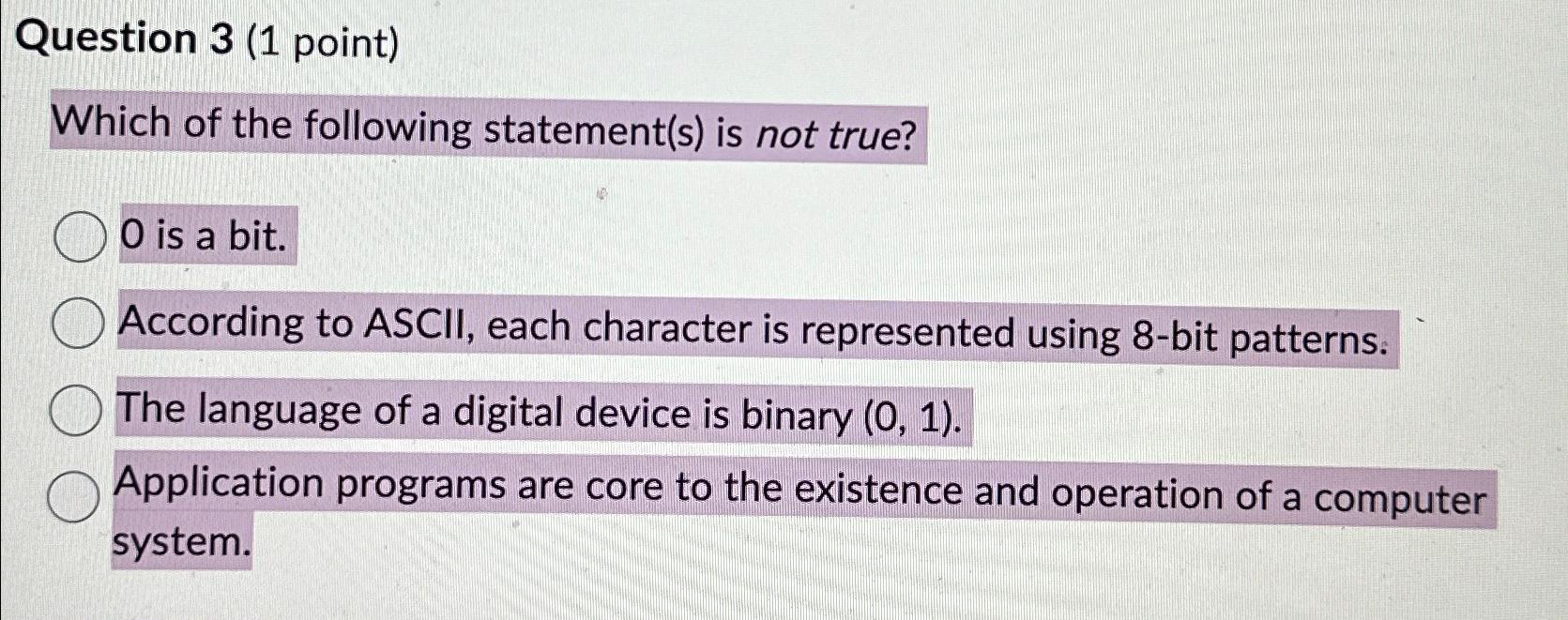 Solved Question 3 (1 ﻿point)Which of the following | Chegg.com