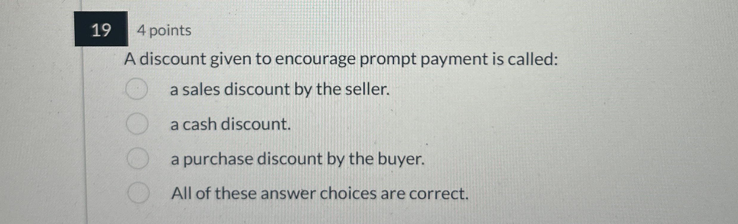 Solved 194 ﻿pointsA discount given to encourage prompt | Chegg.com