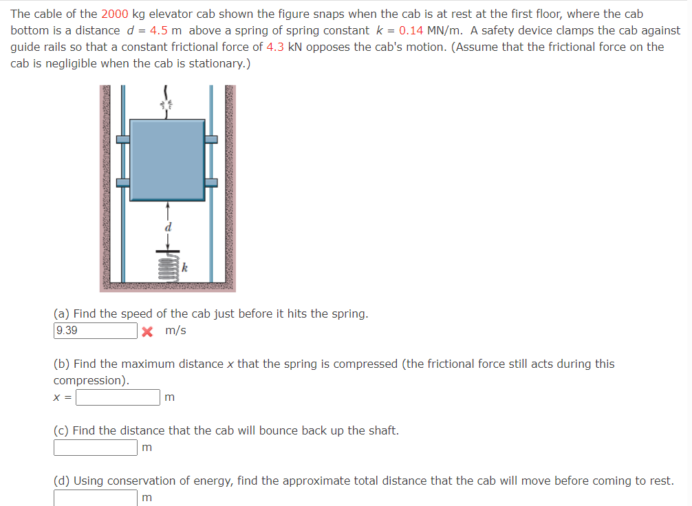 Solved The cable of the 2000kg ﻿elevator cab shown the | Chegg.com