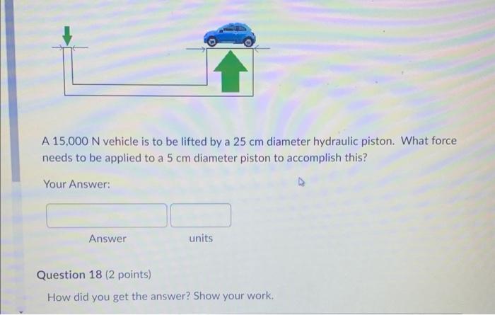 Solved A 15,000 N vehicle is to be lifted by a 25 cm | Chegg.com