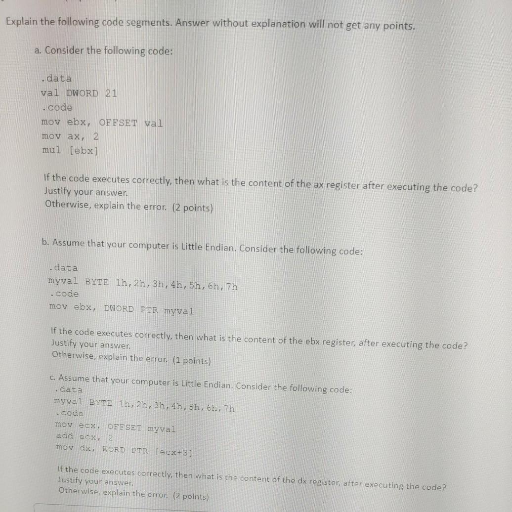 Solved Explain the following code segments. Answer without | Chegg.com