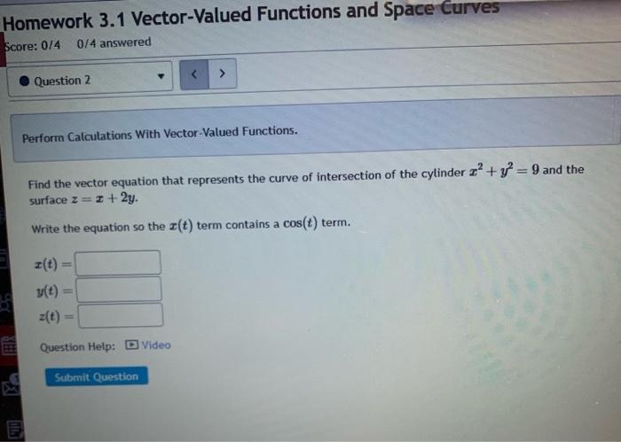 Solved Homework 3.1 Vector-Valued Functions and Space Curves | Chegg.com
