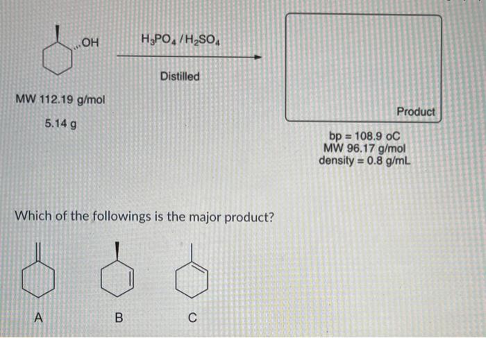 Solved OH H3PO,/H2SO4 o Distilled MW 112.19 g/mol Product | Chegg.com