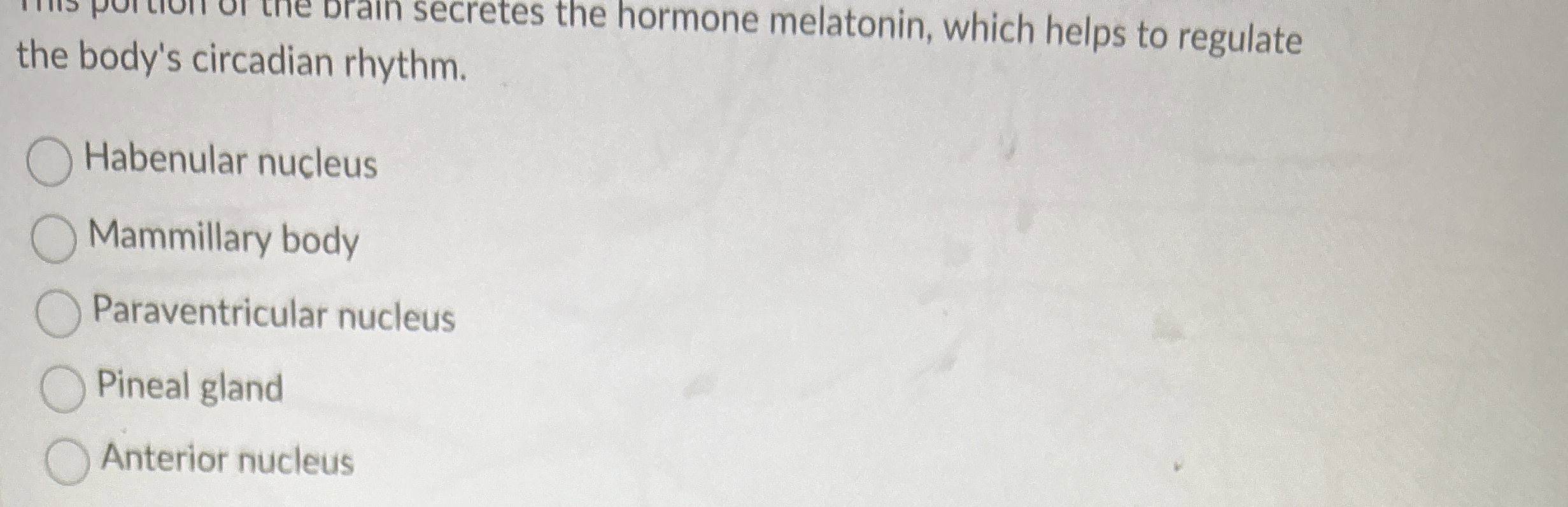 Solved the body's circadian rhythm.Habenular | Chegg.com