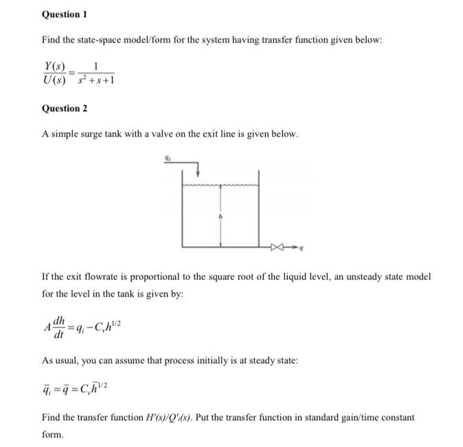 Solved Question 1 Find the state-space model form for the | Chegg.com