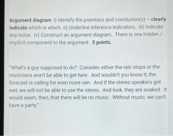 Solved Argument diagram: i) Identify the premises and | Chegg.com