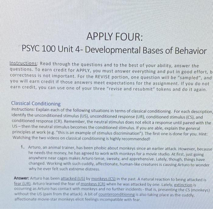Solved APPLY FOUR: PSYC 100 Unit 4- Developmental Bases of | Chegg.com