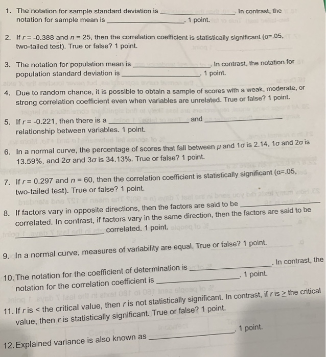 Solved 1. The notation for sample standard deviation is | Chegg.com