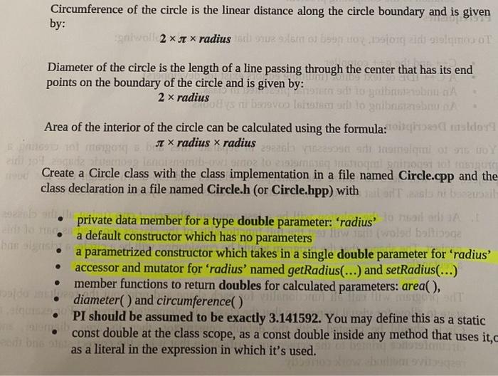 Solved c++ creating a circle class with class implementation | Chegg.com