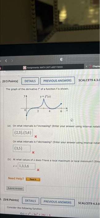 Solved h [0/3 Points] У DETAILS Assignments: MATH 2471 | Chegg.com