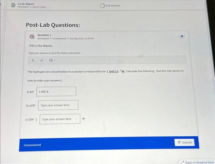 Solved LA 18: Report Homework Due in 2 days Post-Lab | Chegg.com