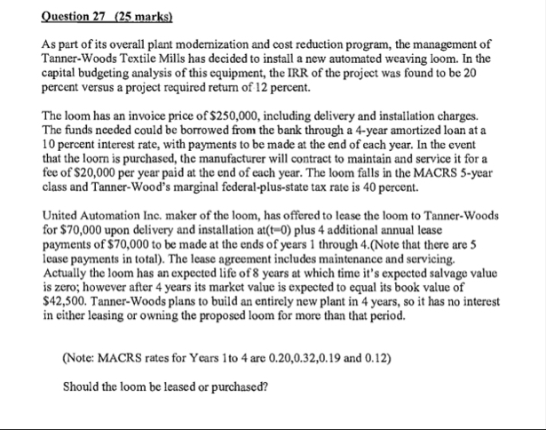 Solved Question 27 ( 25 ﻿marks)As part of its overall plant | Chegg.com