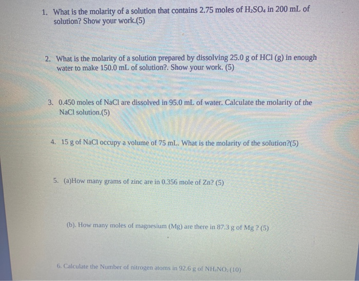 Solved 1. What is the molarity of a solution that contains | Chegg.com