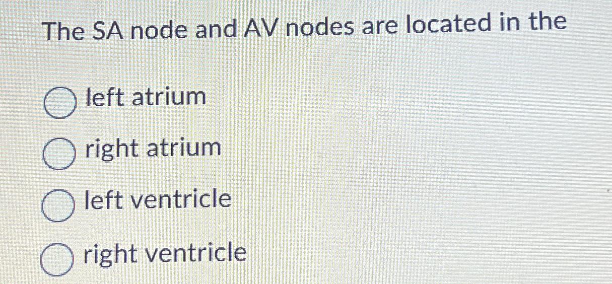 Solved The SA node and AV nodes are located in theleft | Chegg.com