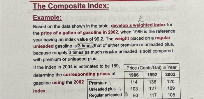 Solved The Composite Index: Example: Based on the data shown | Chegg.com