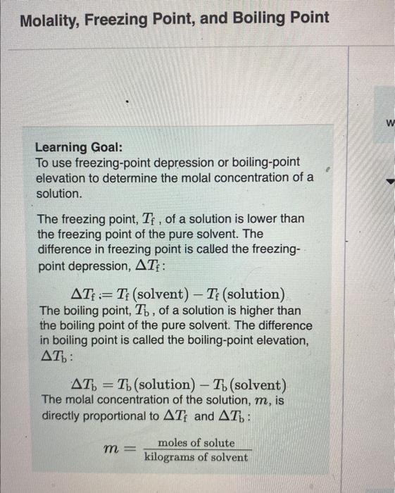 Solved Molality, Freezing Point, and Boiling Point Learning | Chegg.com