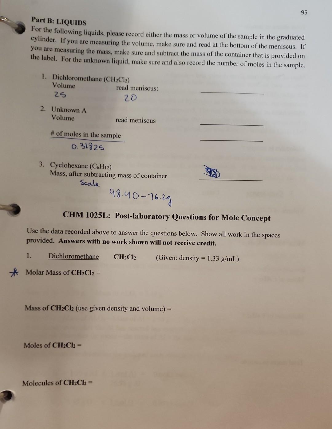 Solved Part B: LIQUIDS For the following liquids, please | Chegg.com
