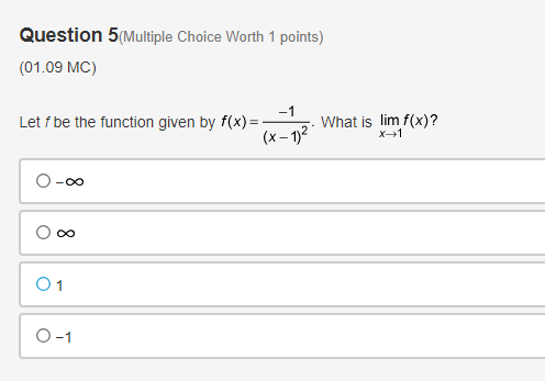 Solved Let f ﻿be the function given by f(x)=-1(x-1)2. ﻿What | Chegg.com