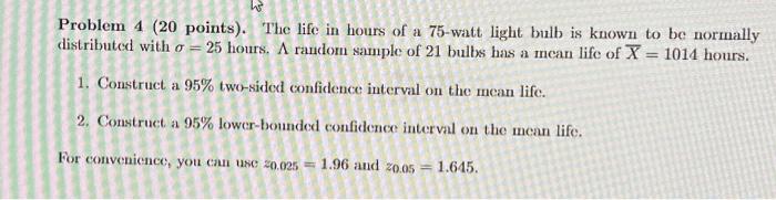 Solved hs Problem 4 (20 points). The life in hours of a | Chegg.com
